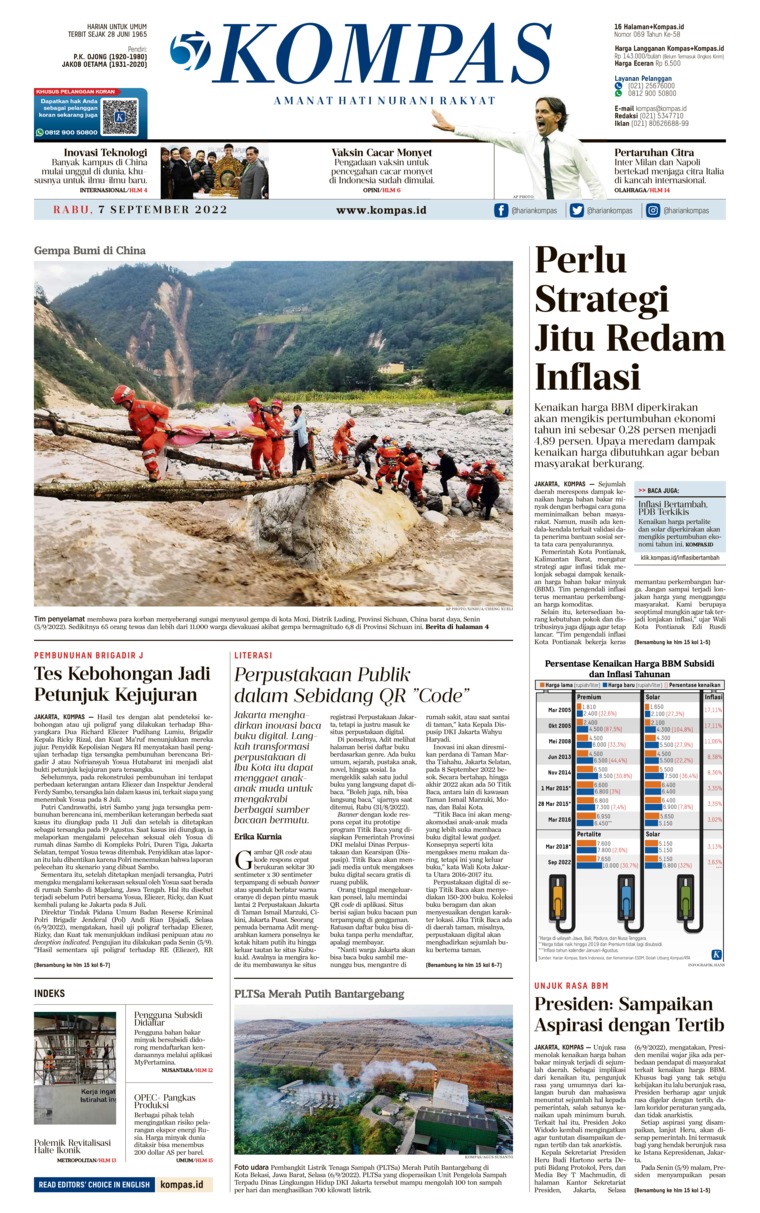 KOMPAS Newspaper 07 September 2022 - Gramedia Digital