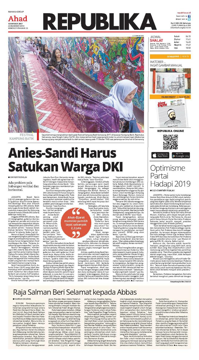 Jual Koran Koran Republika 15 Oktober 2017 - Gramedia Digital Indonesia